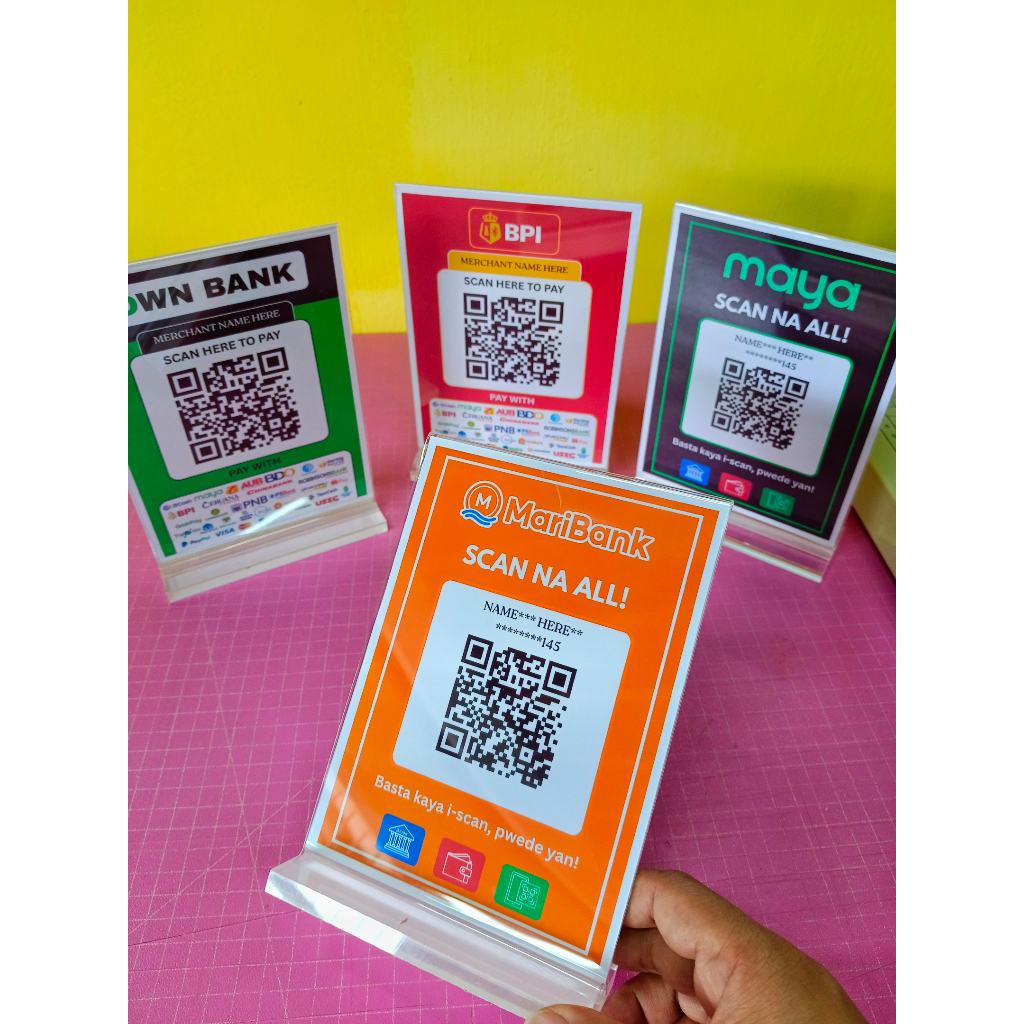 ACRYLIC QR CODE PAYMENT SIGN GCash • Maya • OwnBank • MariBank • QRPH ...