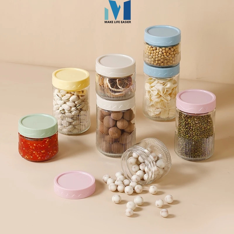 Stackable Leak Proof Moisture Proof Airtight Round Striped Snack Grain ...