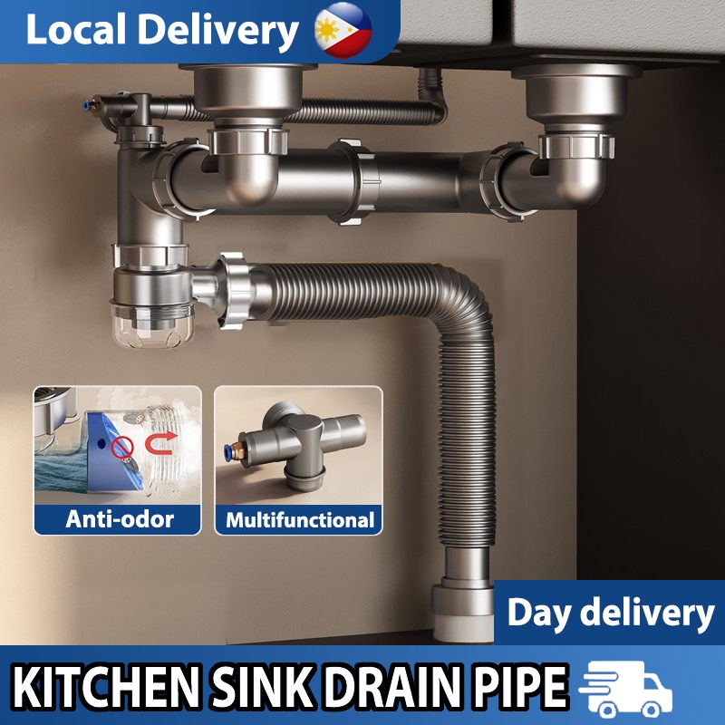 Sink Drain Pipe Stainless Steel Kitchen Sink Drain Pipe Pang-alis ng ...