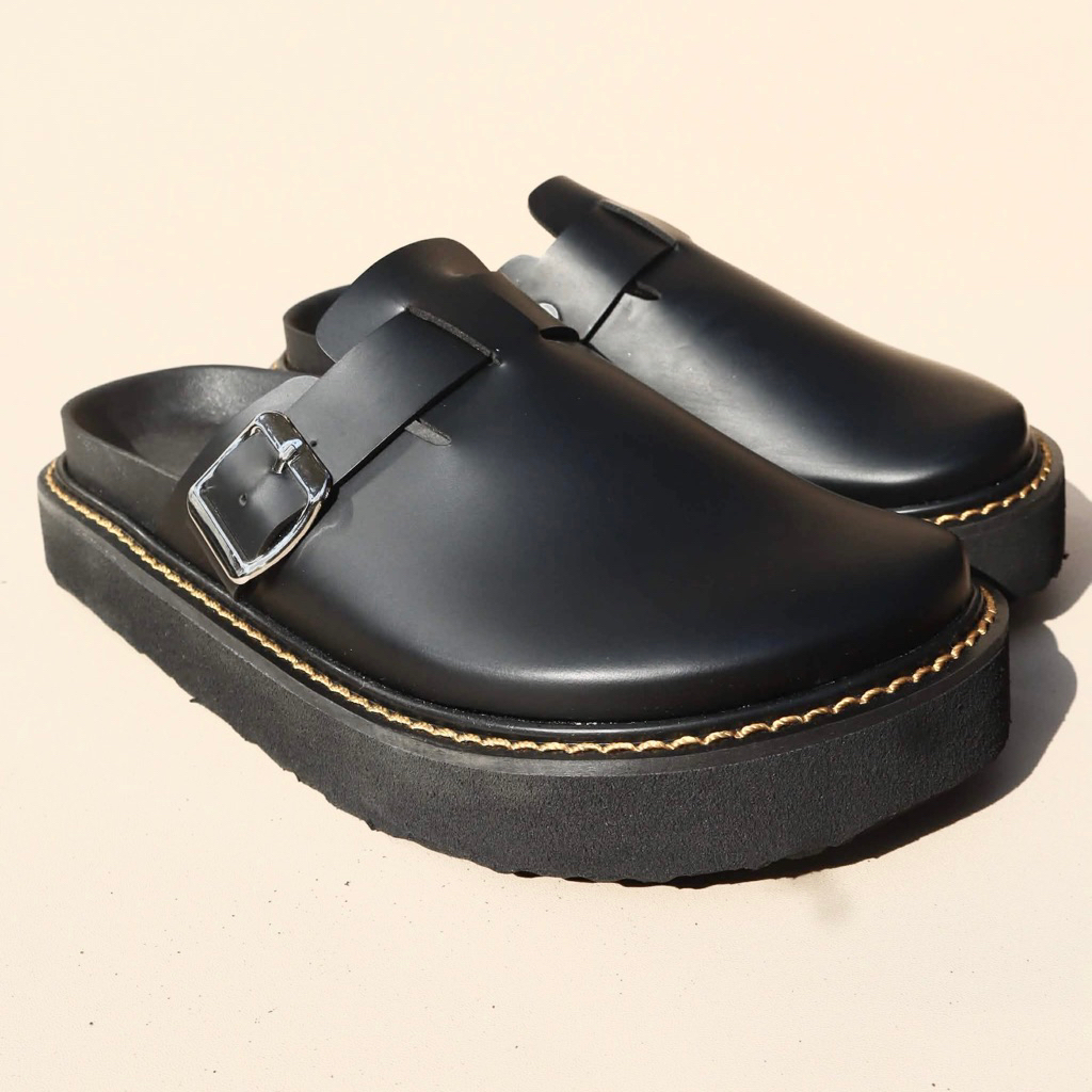 Aleys Sai Platform Clogs Italian Black Leather | Shopee Philippines