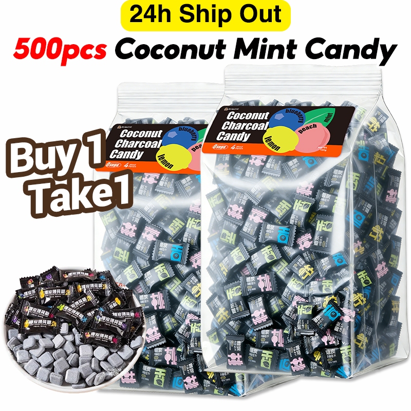 Mr.Squirrel 500PCS Mint Candy Sugar Free Coconut Charcoal Mint Candy ...