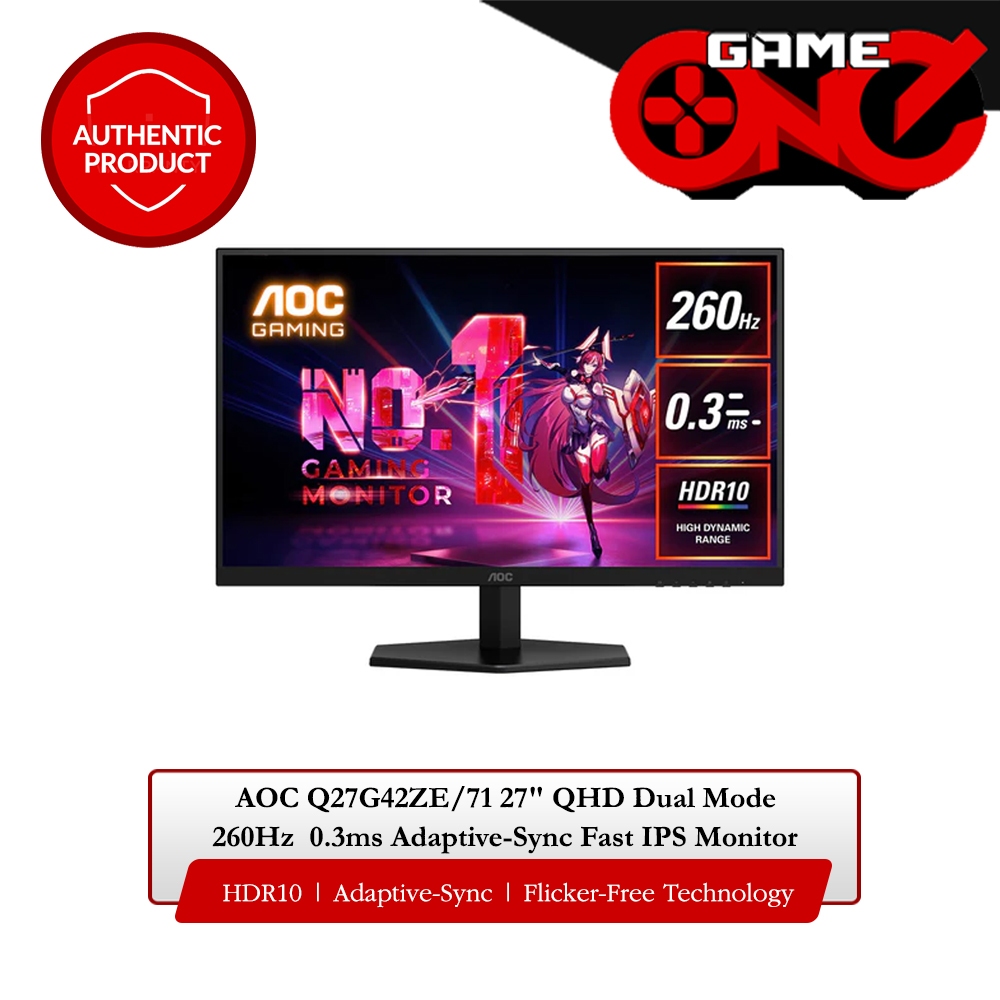 AOC Q27G42ZE/71 27" QHD 260HZ (2560x1440) 0.3ms Adaptive Sync Fast IPS ...