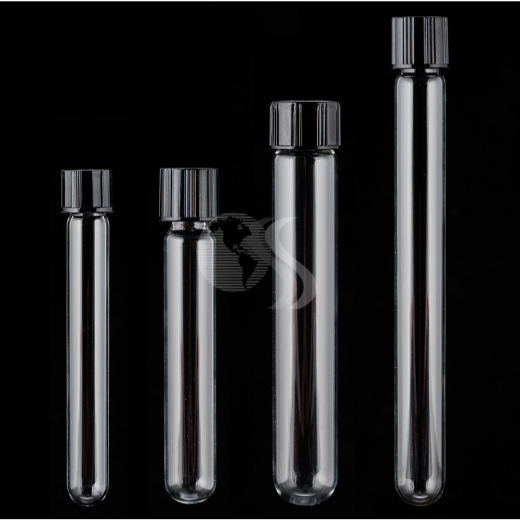 LB- GLASS CULTURE TUBE WITH BLACK SCREW CAP ROUND BOTTOM BOROSILICATE ...