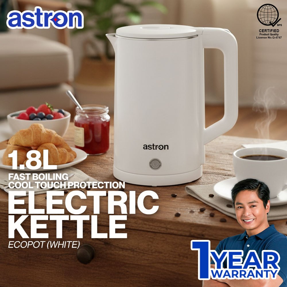 Astron ECOPOT Electric Kettle - Matte White | 1.8L | Safe-Touch Design ...