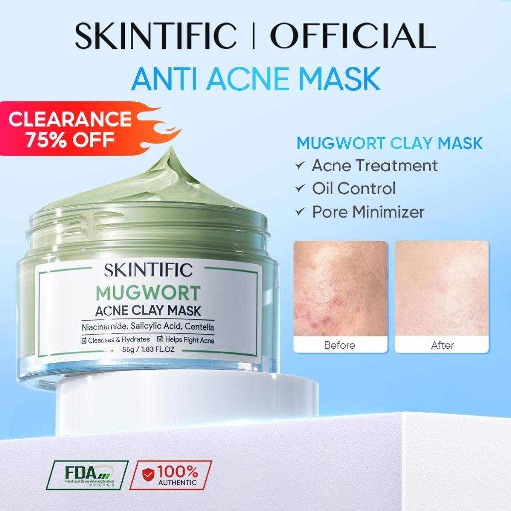 SKINTIFIC Mugwort Clay facial mask Skincare Anti Acne & Black Heads ...