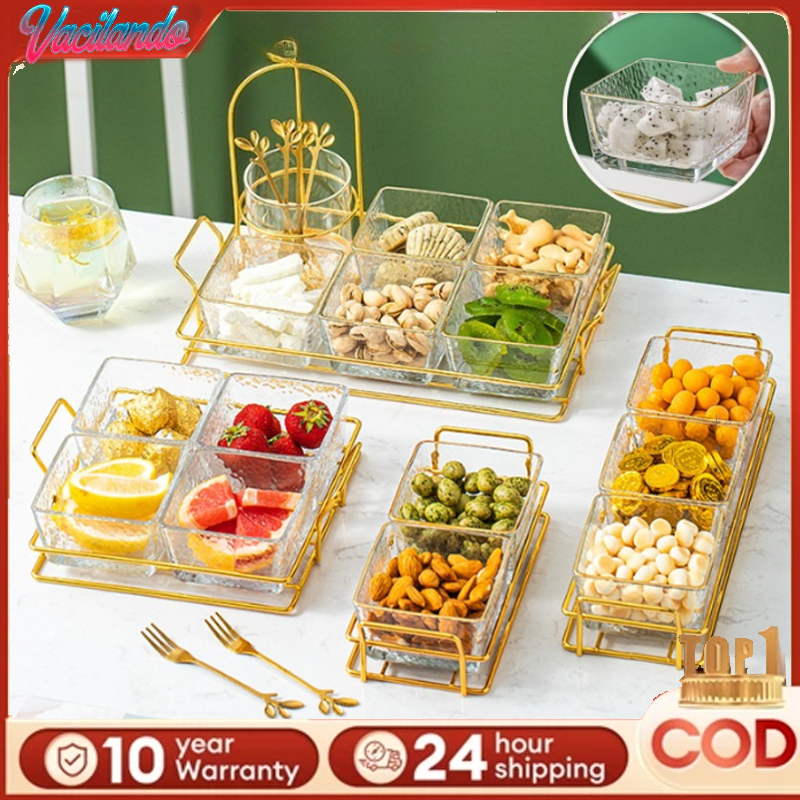 4 Grid Fruit Bowl Serving Tray with Lid Clear Snackle Box Candy Dried ...