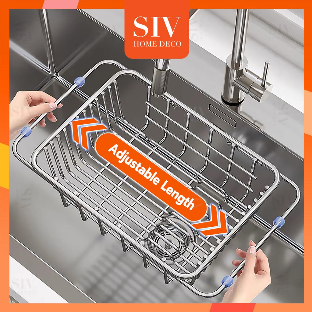 SIV Kitchen Sink Draining Basket Stainless Adjustable Dish Drainer ...