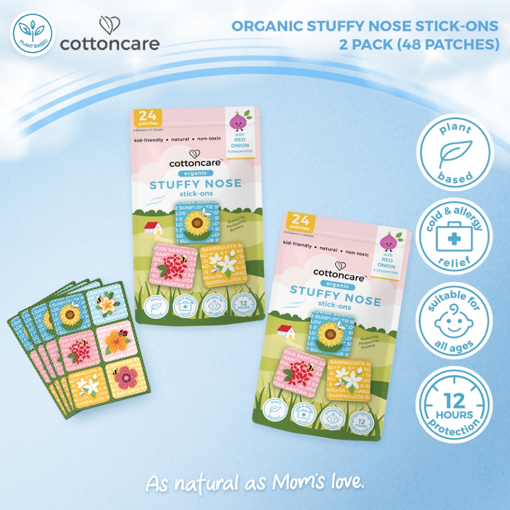 Cottoncare™ (48pcs) Organic Stuffy Nose Stick Ons Red Onion Peppermint ...