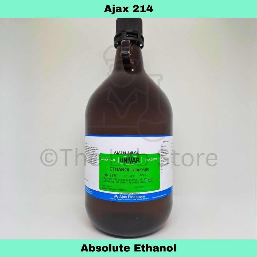 100% Absolute Ethanol, 2.5L in Glass Bottle, AR Laboratory Analytical ...
