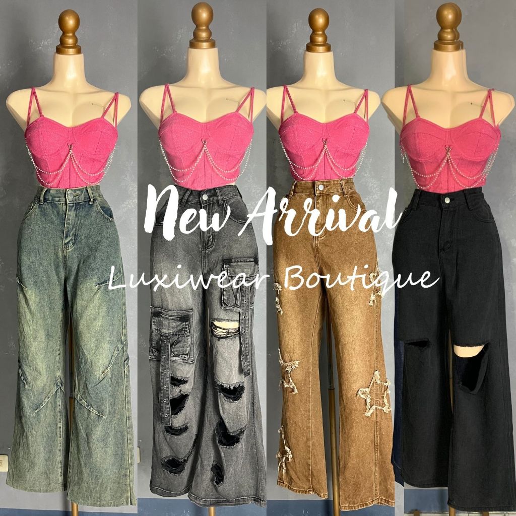 DENIM WIDELEG/ BAGGY / STRAIGHTCUT/TATTERED JEANS/FLARE | Shopee ...