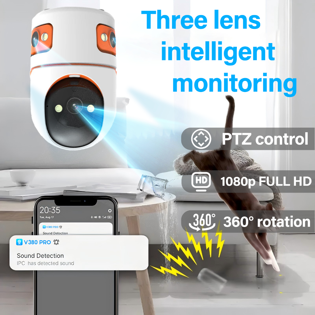 Three Lens CCTV Camera APP remote control Indoor Caring for baby ...