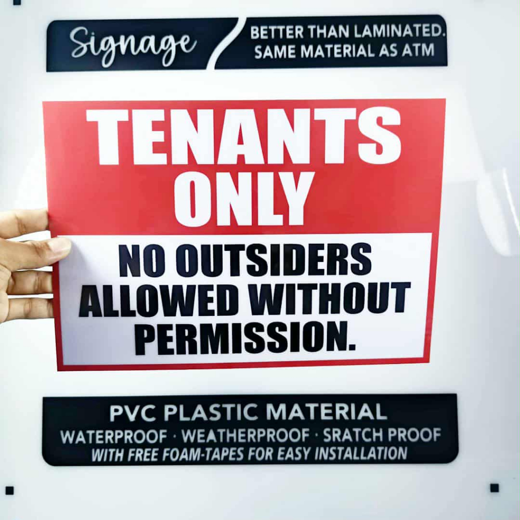 SIGNAGE - TENANTS ONLY - NO OUTSIDERS ALLOWED WITHOUT PERMISSION - PVC ...