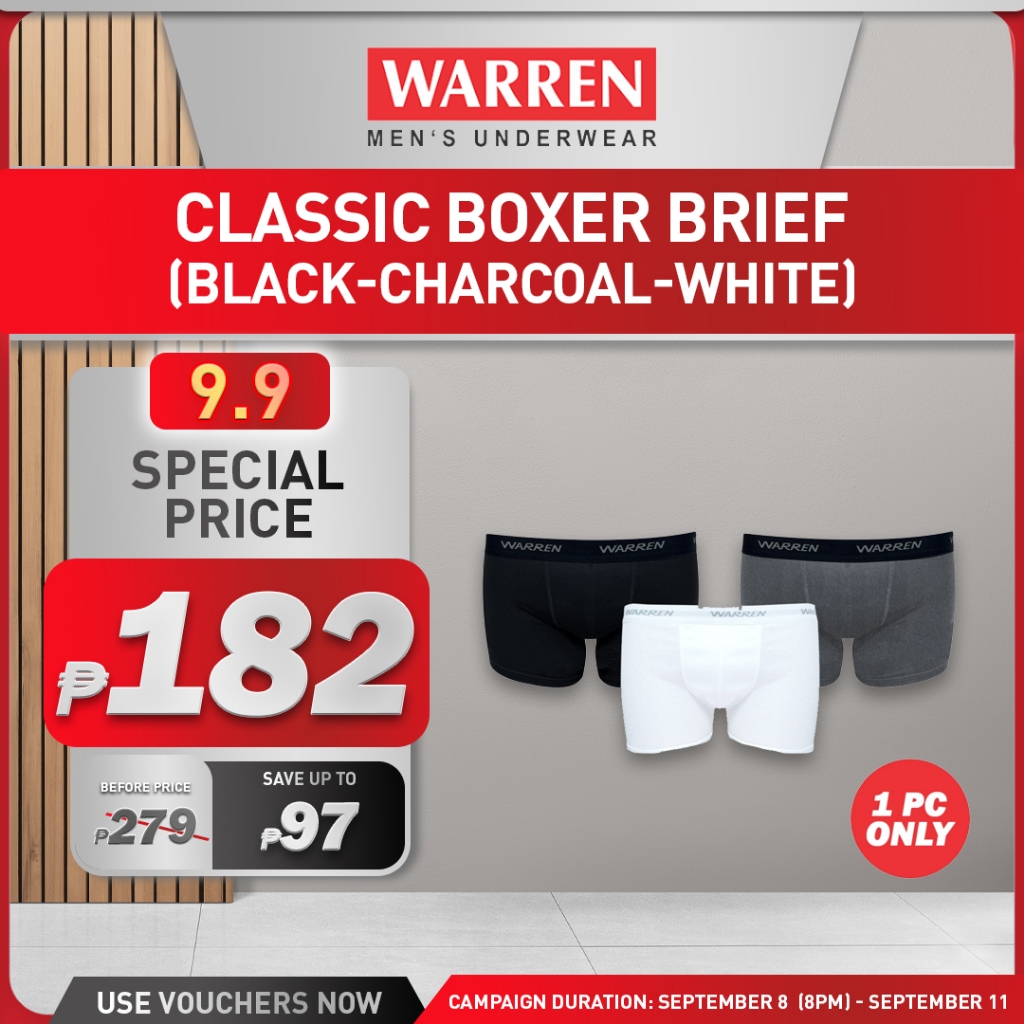 Warren Underwear 1pc Boxer Brief (Black/Charcoal/White) 1-8412 | Shopee ...