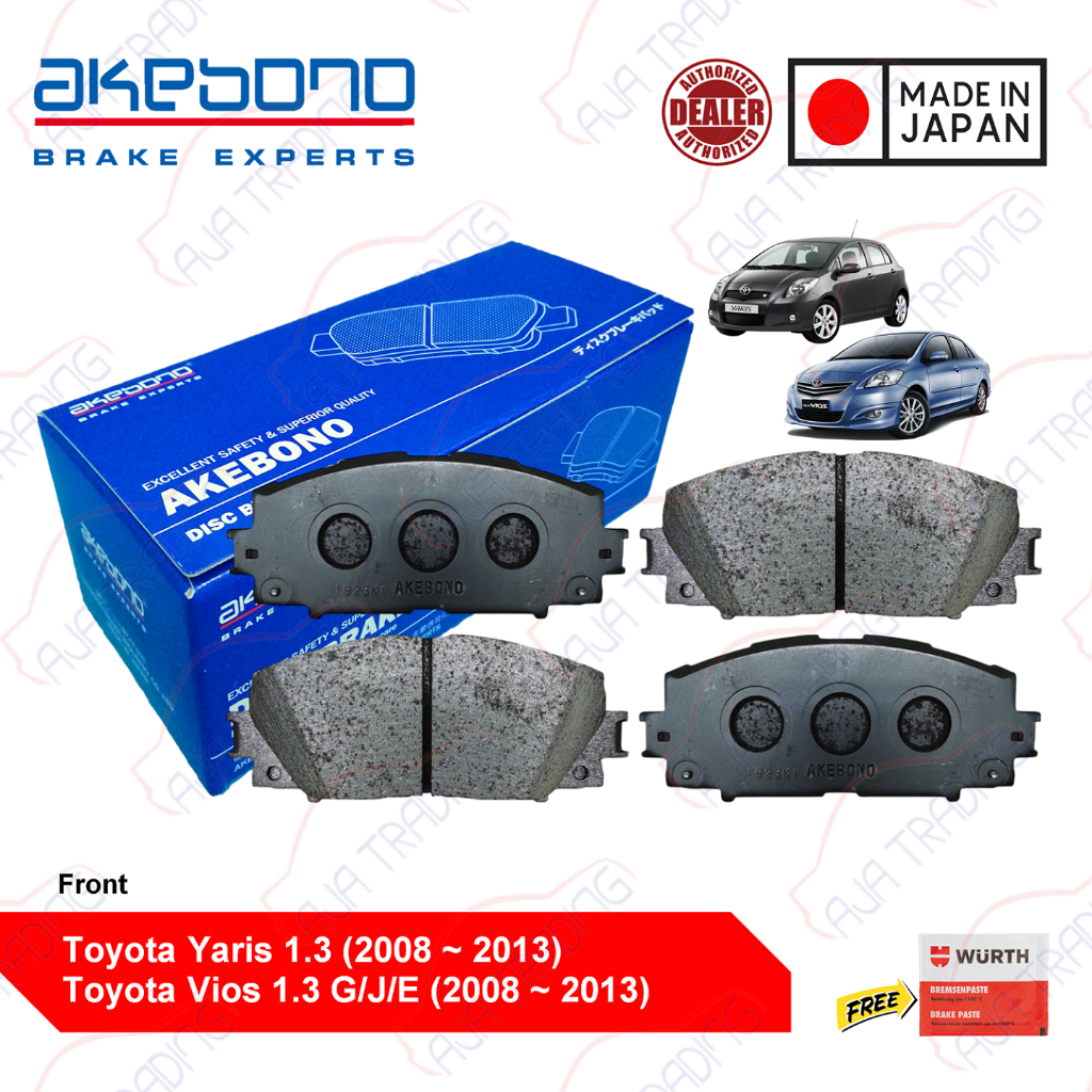Genuine Akebono Front Brake Pads for Toyota Vios 1.3 G/J/E, Yaris 2008 ...