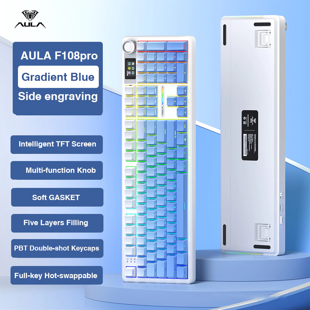 AULA F108 PRO Customized Mechanical Keyboard 108 Keys RGB Tri-Mode Hot ...