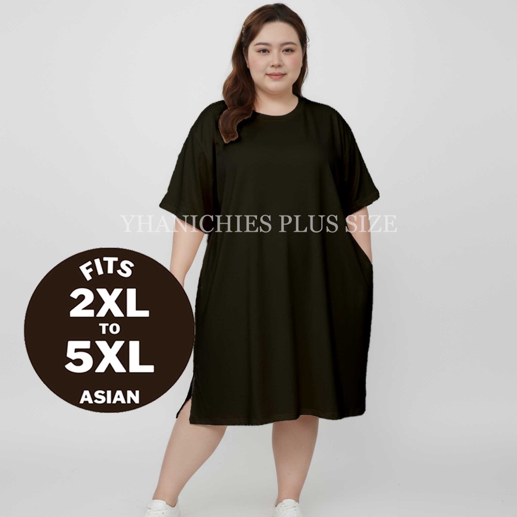 YHANICHIE Plus Size T-Shirt Dress 2XL-5XL Casual Cotton Spandex Lounge ...