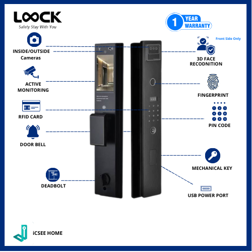 LOOCK F03 Smart Door Lock - Dual Cameras + Dual Batteries ICSee Home ...