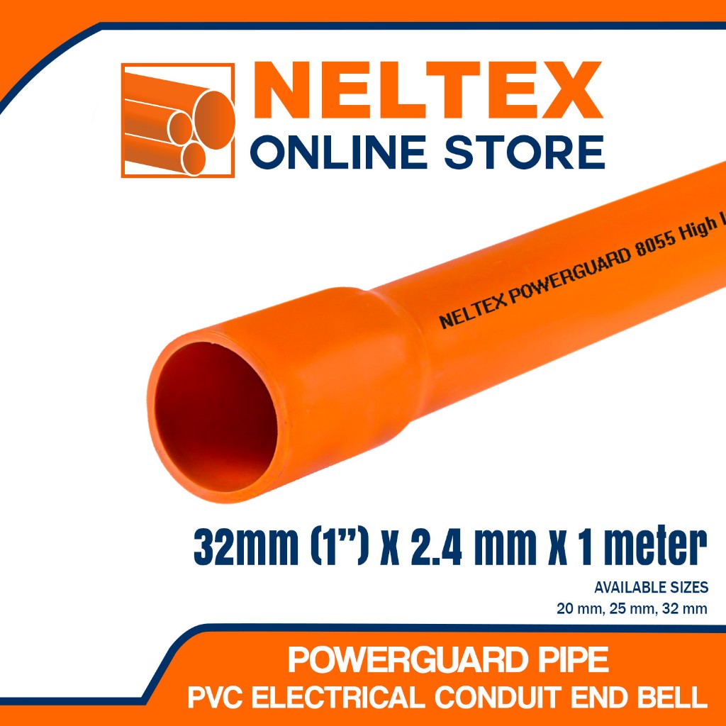 Neltex PVC Powerguard Pipe (Orange) 32mm x 1meter with Bell Electrical ...
