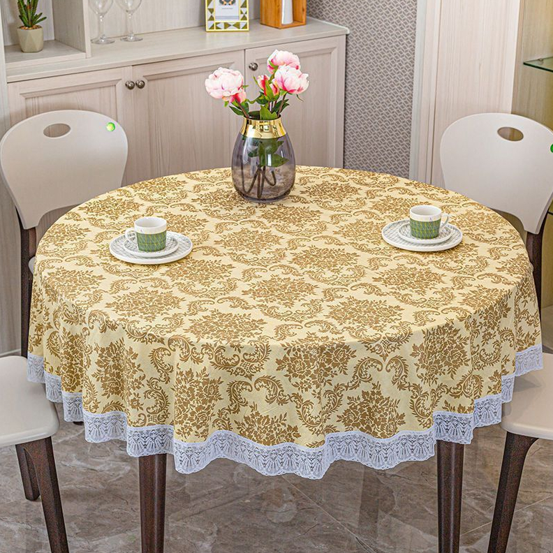 Round Lace Tablecloth Waterproof Oilproof Mantel Circular PVC Table ...