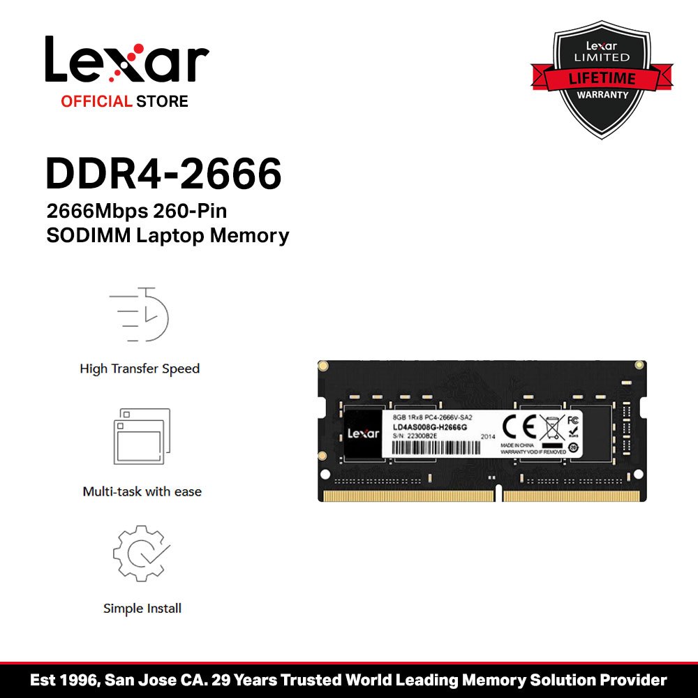 Lexar DDR4 SODIMM 8GB JEDEC Laptop Memory (LD4AS008G-H2666G) | Shopee ...