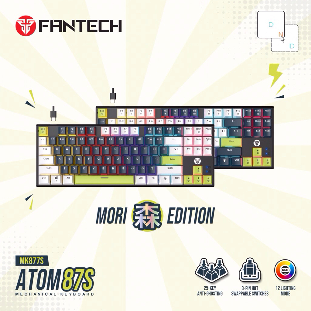 FANTECH ATOM87S MORI Edition Mechanical RGB Gaming Keyboard 3 Pin Hot ...