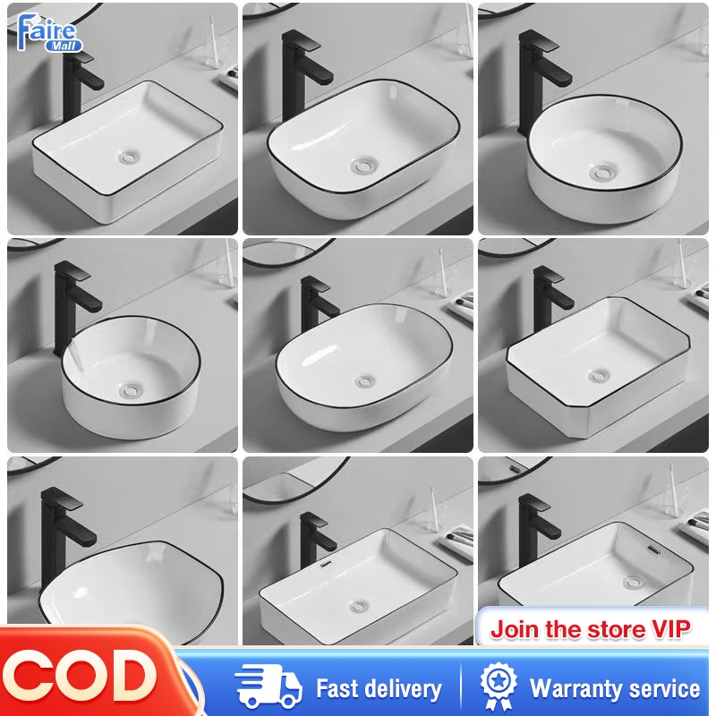 Ceramic Counter Lavatory Washbasin countertop washbasin Square Bathroom ...