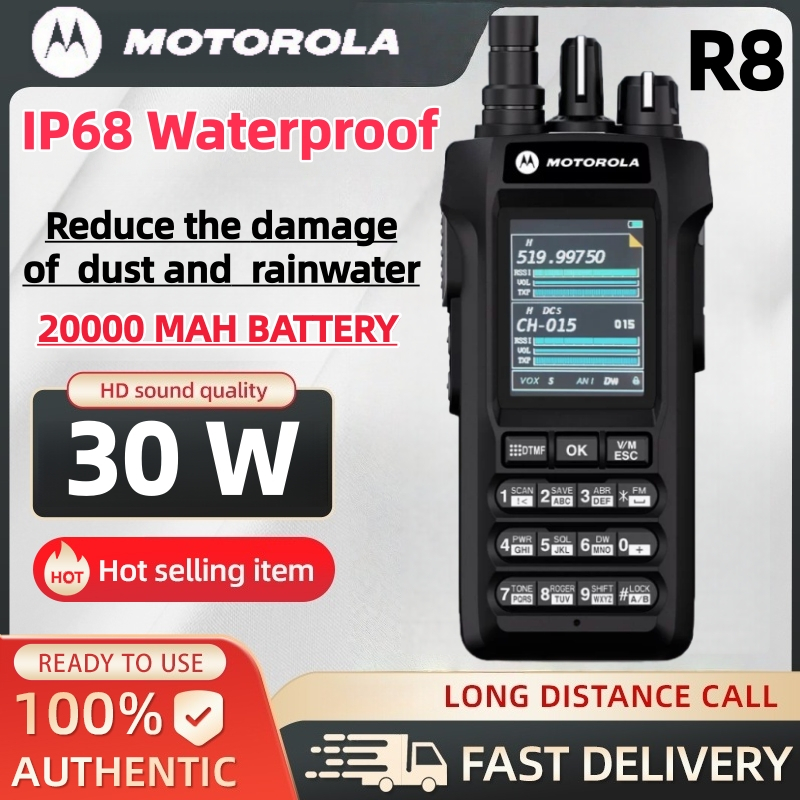 Motorola walkie talkie R8 VHF/UHF 30Watt long range 20KM 20000mAh IP68 ...