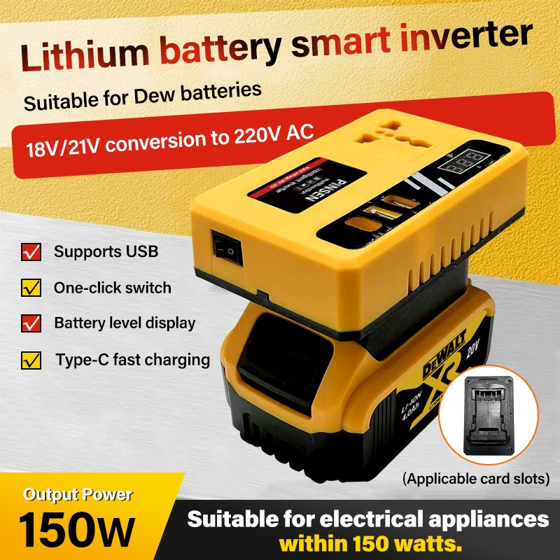 150W For Dewalt 18V Li-ion Battery Portable Power Inverter,DC 18V to AC ...