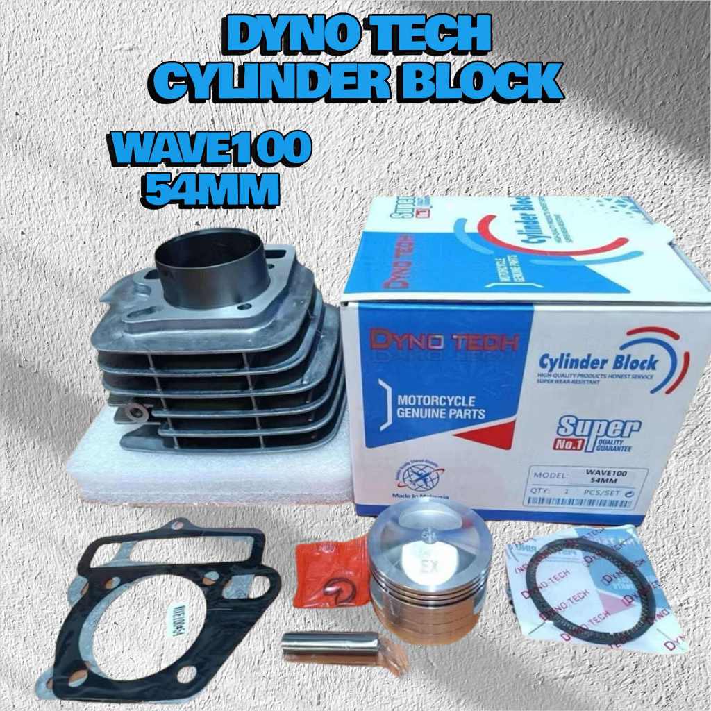 DYNO TECH CYLINDER BLOCK STEEL TYPE FOR WAVE100 54MM WITH GASKET AND ...