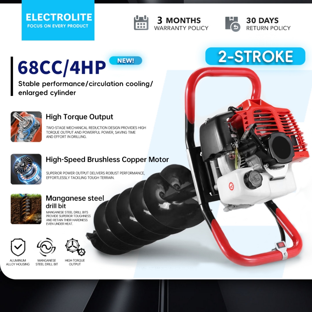 Earth Ground Auger Drill Machine Engine 2 Stroke 4HP with FREE Drill ...