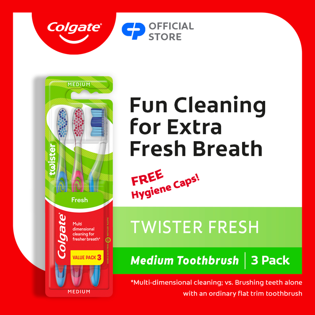 Colgate Twister Toothbrush with Multi Height Spiral Bristles, Medium ...