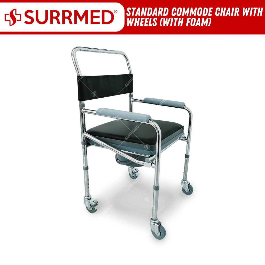 SURRMED Commode Chair with Wheels & Foam Seat | Standard Mobile Toilet ...