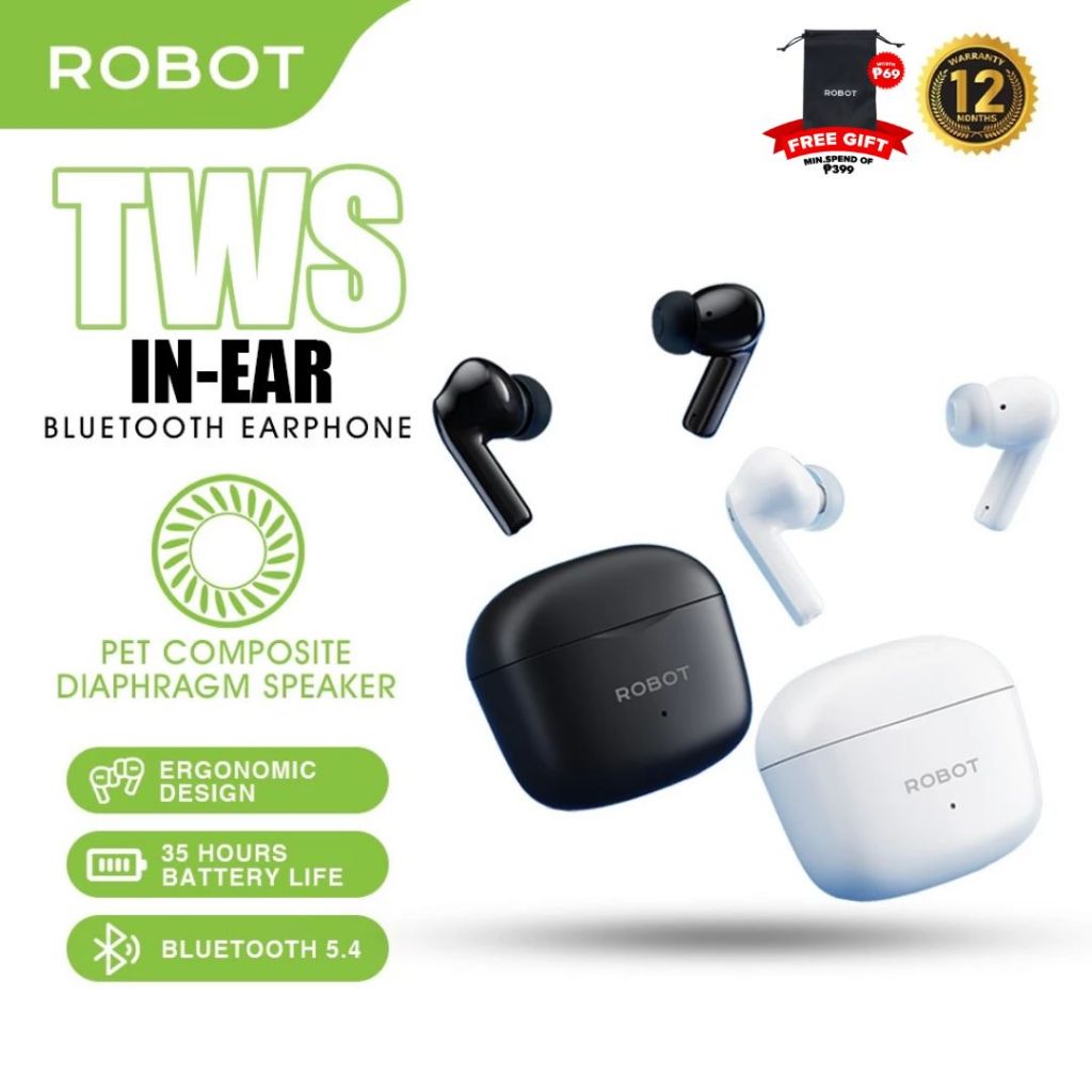 Robot T70E In-Ear Bluetooth Earphone Deep Bass Bluetooth 5.4 Ergonomic ...