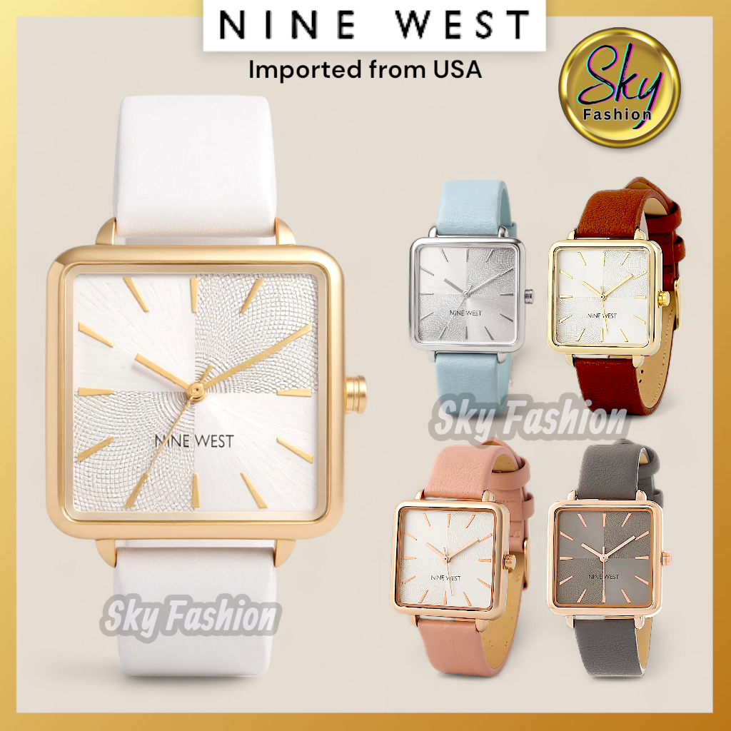 🇺🇲 Original NineWest Women's Leather Square Watch Square Face Silver ...