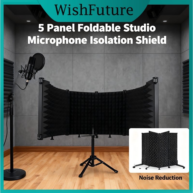 5 Panel Foldable Studio Microphone Isolation Shield Recording Sound ...