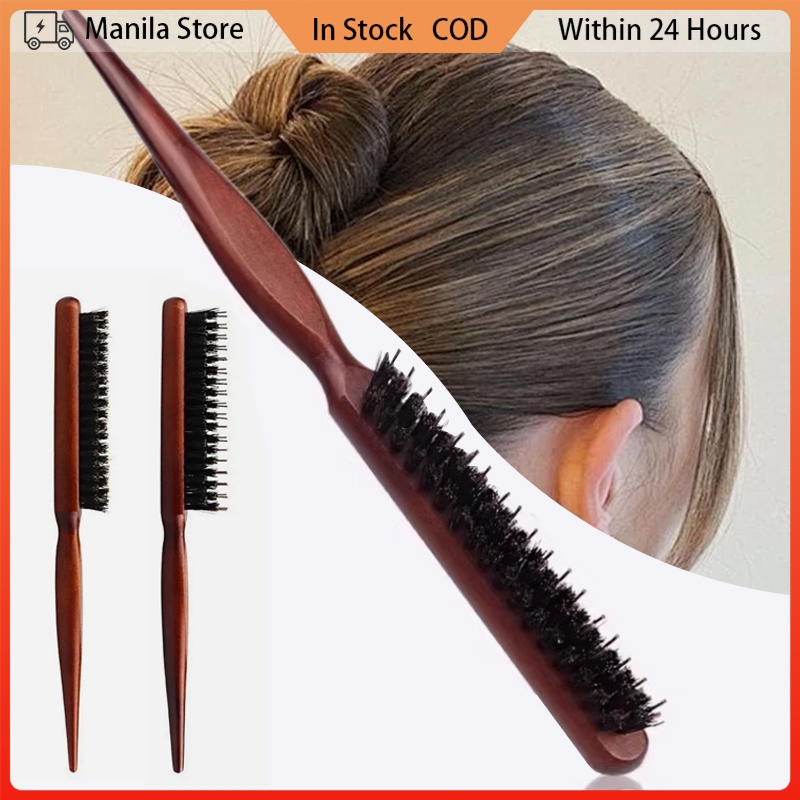 3 Row Hair Comb Natural Boar Bristle Hair Fluffy Comb Long Handle ...