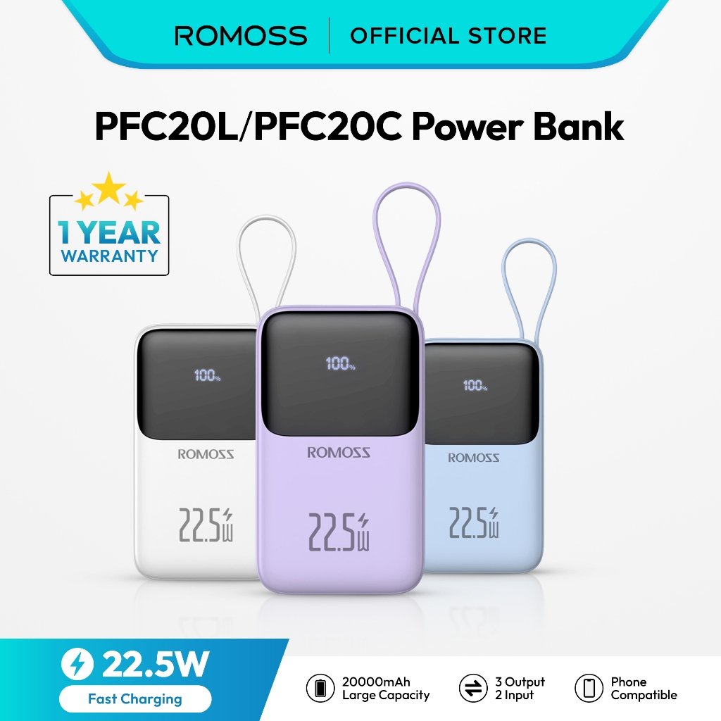 Romoss PFC20 L/C 20000mAh 22.5W Fast Charging Built-in Massive ...