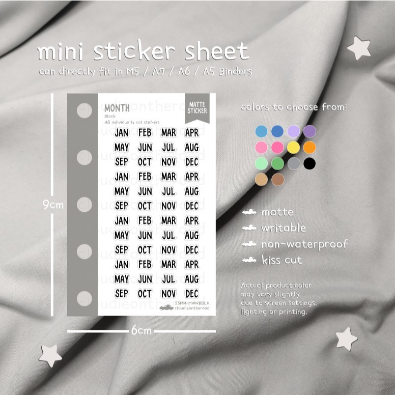 Mini Sticker Sheet Jan to Dec Month Stickers Word Shape Colored Words ...