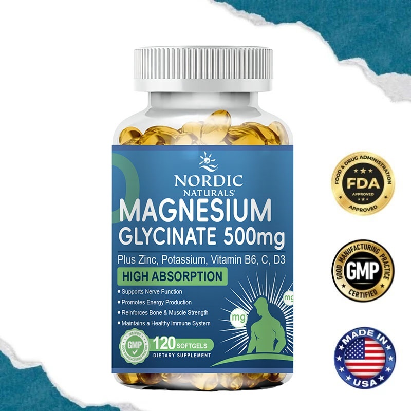 NORDIC Magnesium Glycinate 500mg Softgels Supplement Promotes Energy ...