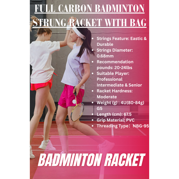 FULL CARBON ISOMETRIC 4U/5G BADMINTON RACKETS #LIGHTWEIGHT SINGLE ...
