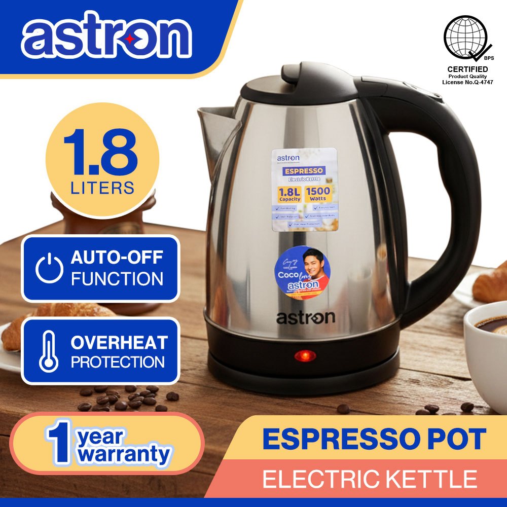 Astron ESPRESSO1.8 Electric Kettle/Espresso Pot - Silver | 1.8L | Dual ...