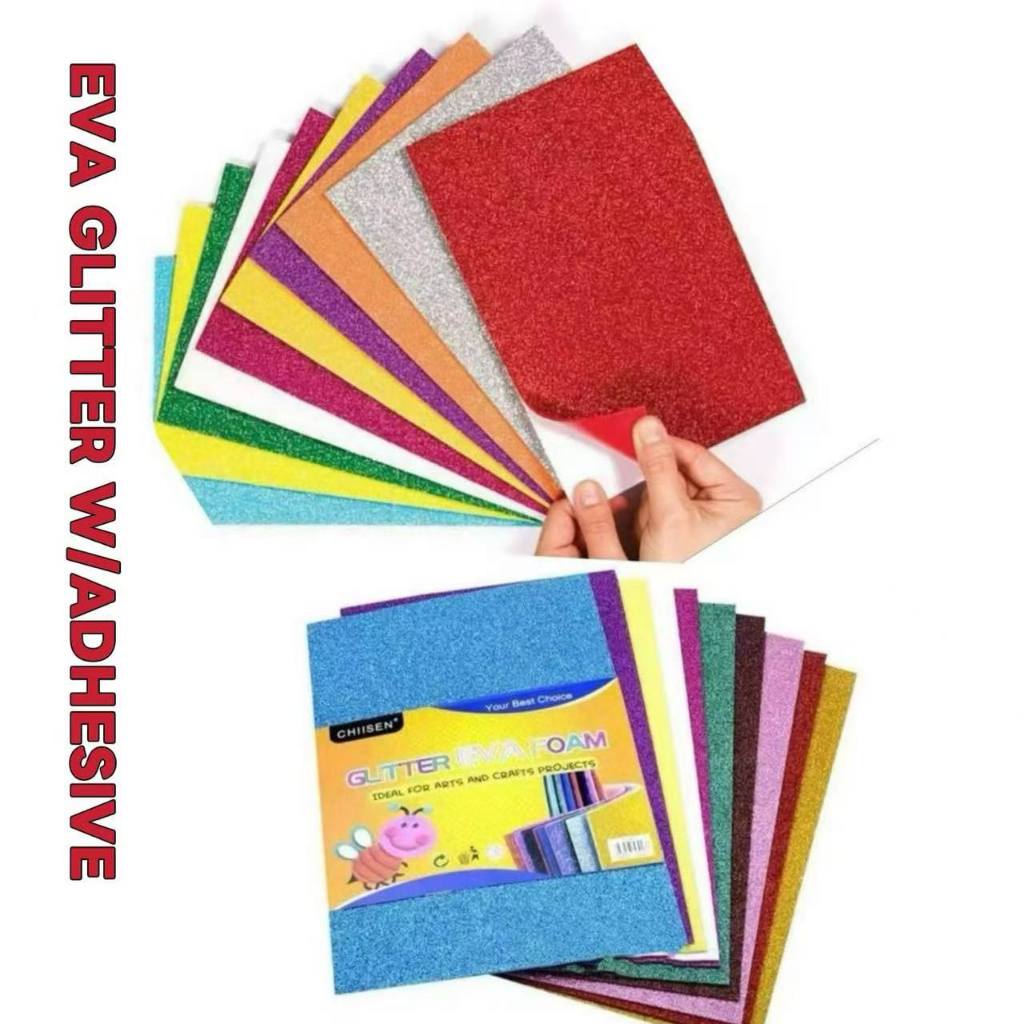 10 Sheets GLITTERED EVA FOAM w/ Adhesive Tape A4 Size Hand Craft Paper ...