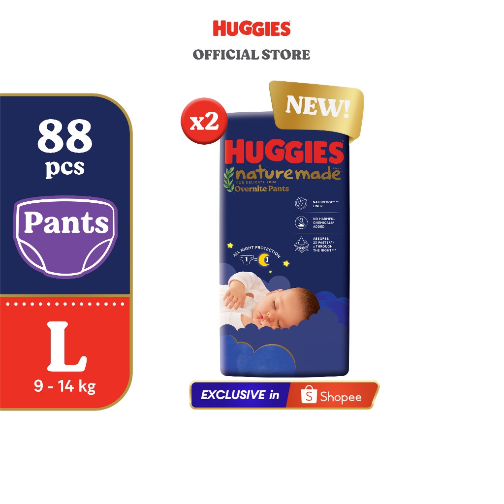 Huggies Nature Made Overnite Large - 44 pcs x 2 packs (88 pcs) | Shopee ...