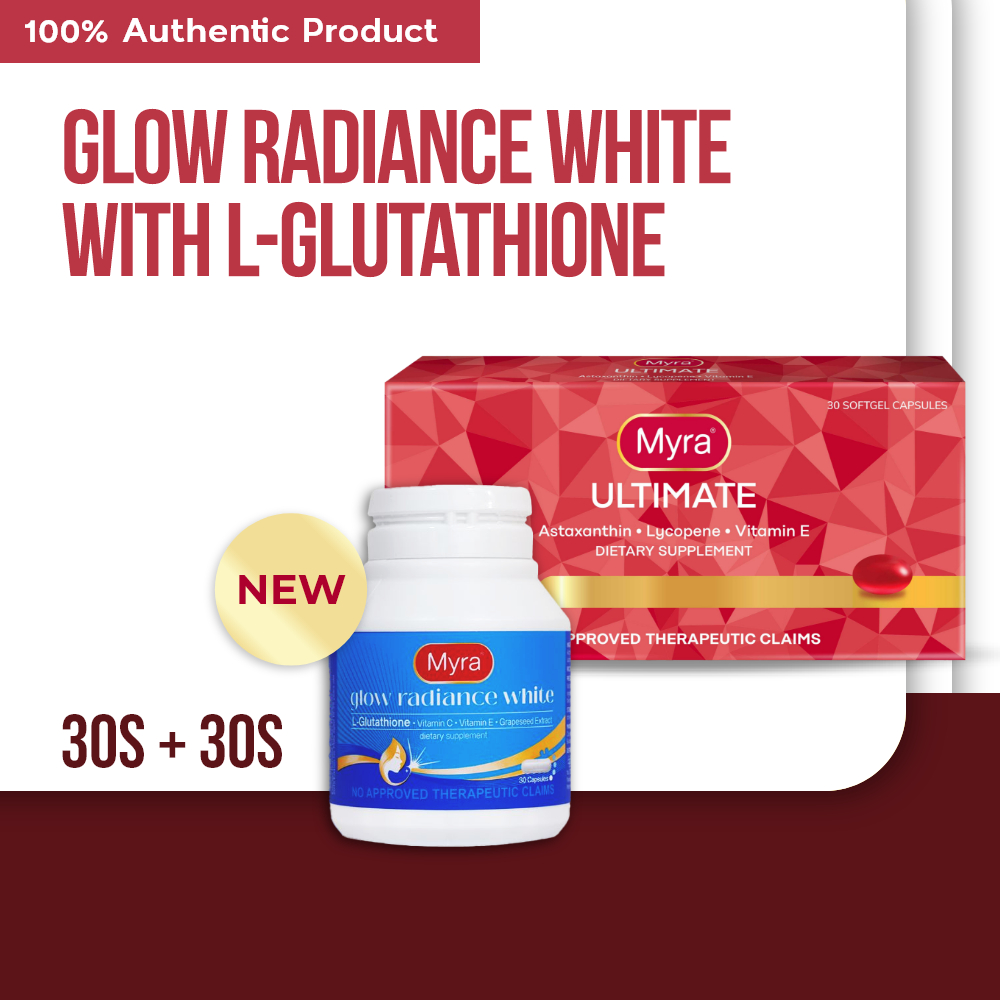 Myra Glow Radiance White with L-Glutathione 30s Bottle + Myra Ultimate ...