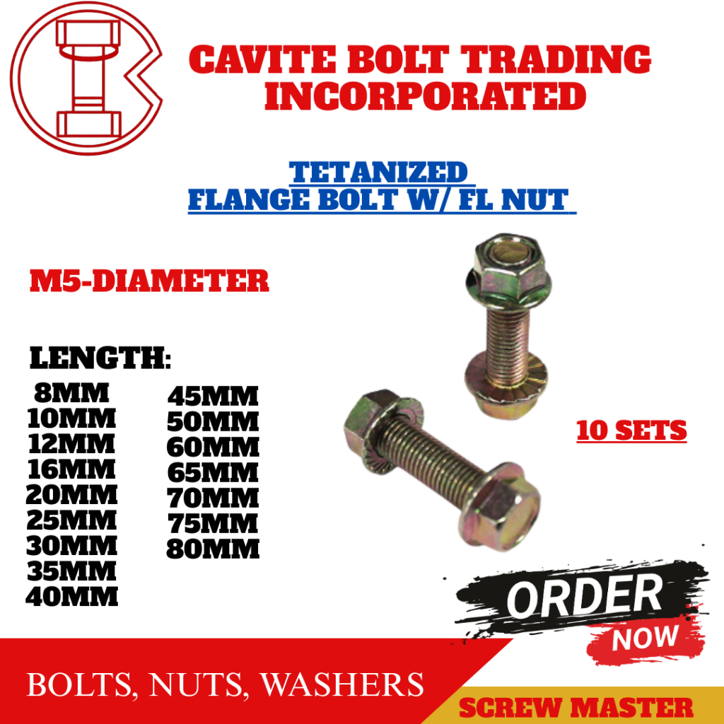 TETANIZED/BH FLANGE BOLT WITH FLANGE NUT (M5-DIAMETER) 10 SETS PER ...