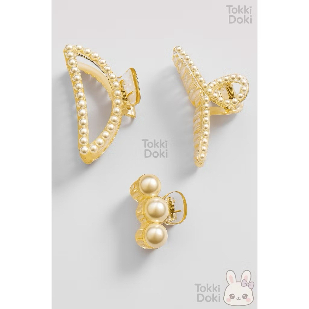 TokkiDoki Aesthetic 3-Pearl Clamp Set Elegant Minimalist Half-Moon Knot ...
