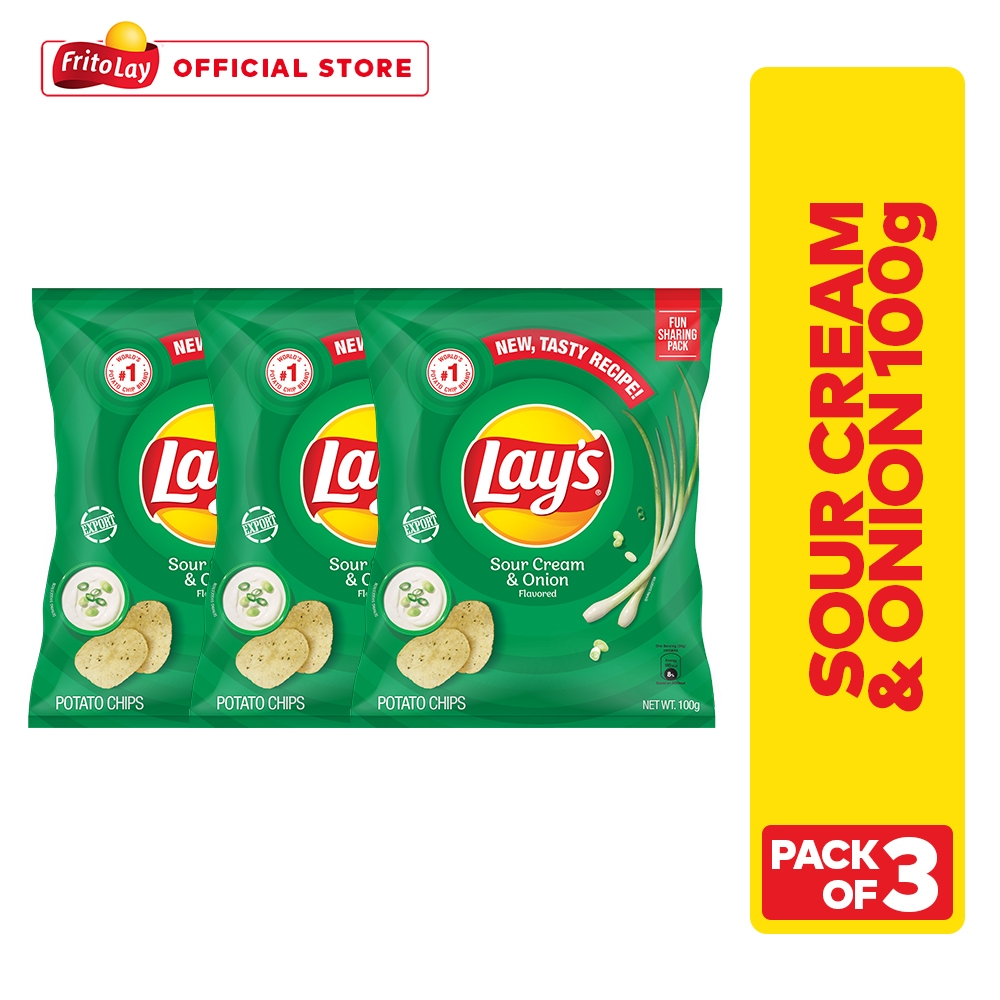 Lay's Sour Cream & Onion Potato Chips 100g - Pack of 3 | Shopee Philippines