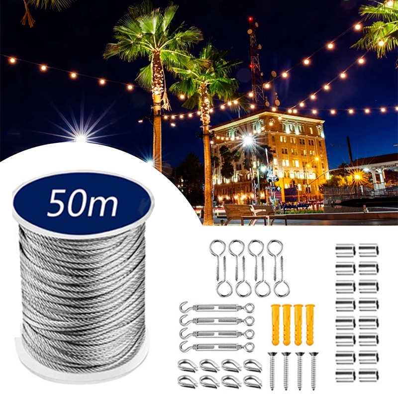 50Meter Wire Rope Kit Stainless Steel Tent Cord Clothesline Support ...