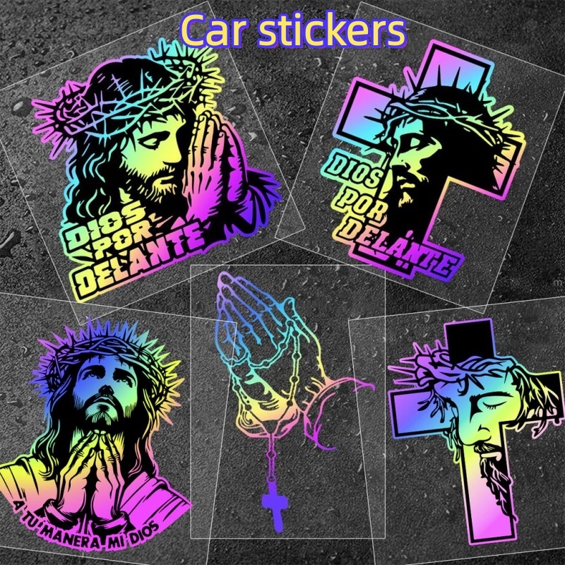 (COD) DIOS POR DELANTE Sticker Jesus Cross Car Decal Holographic ...