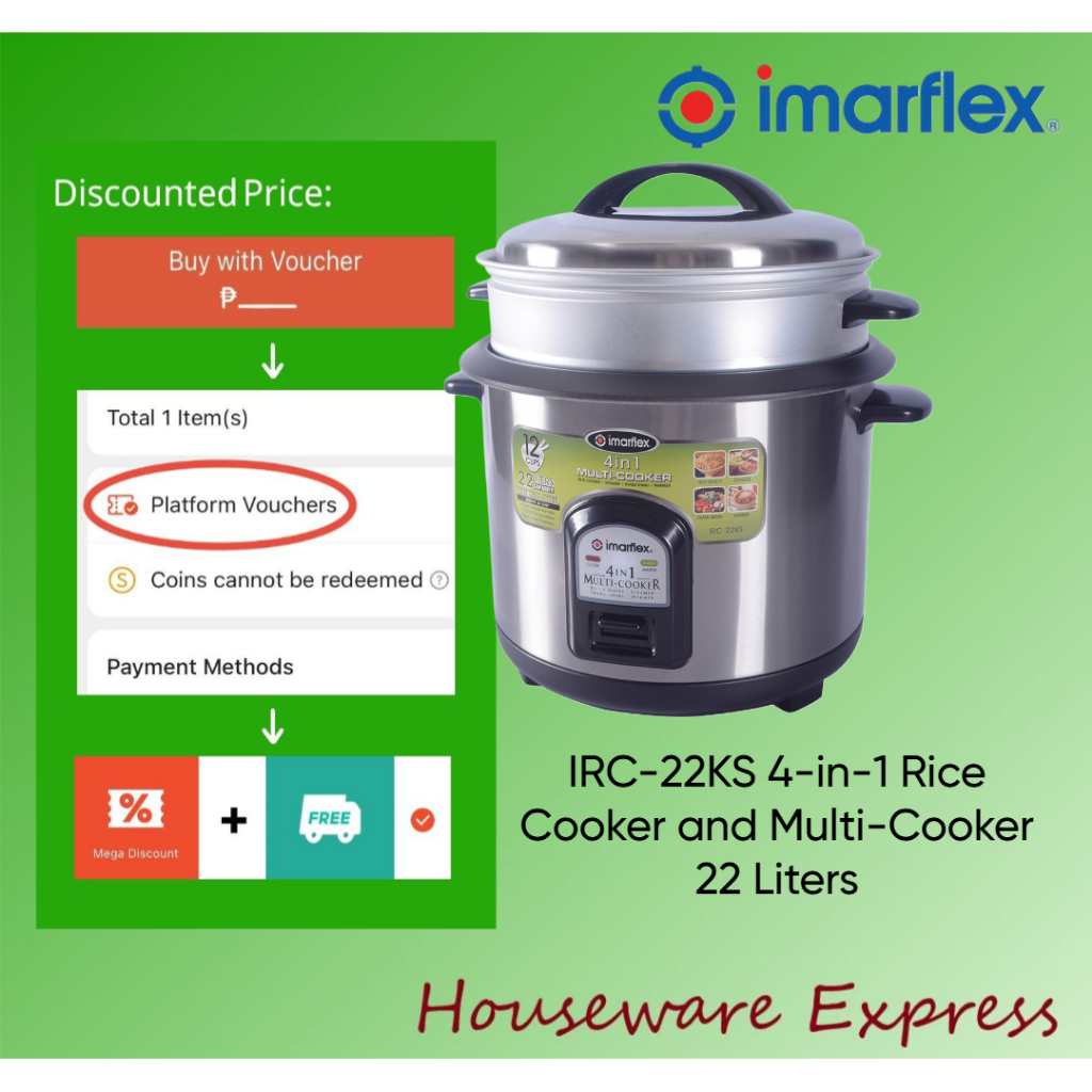 Imarflex IRC-22KS 4-in-1 Rice Cooker and Multi-Cooker - 2.2L / 12 Cups ...